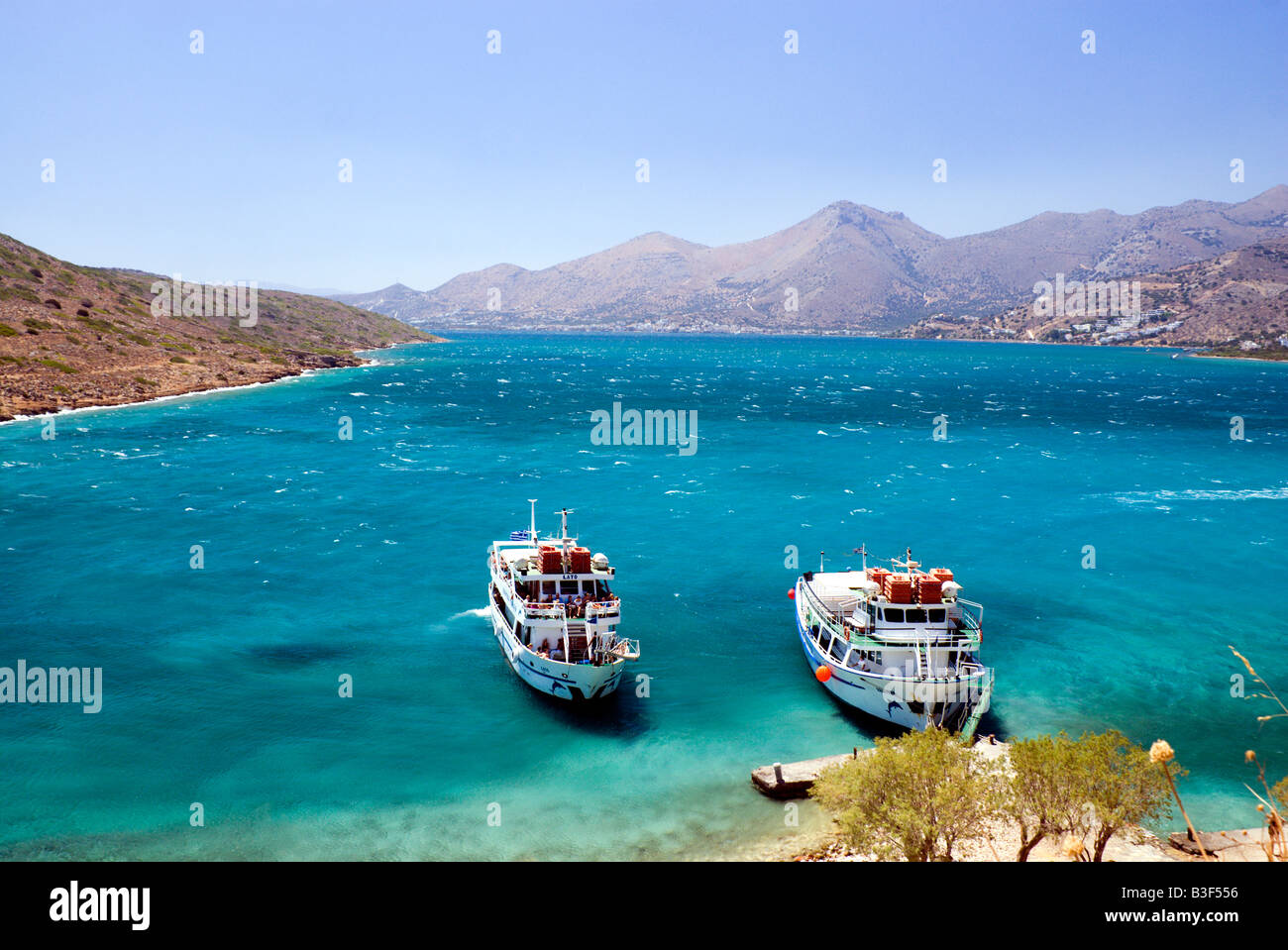 tourist boats moored at spinalonga island elounda crete greece Stock ...