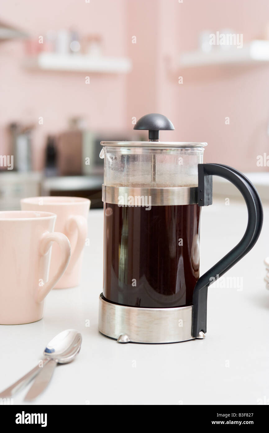Coffee pot on kitchen counter Stock Photo - Alamy