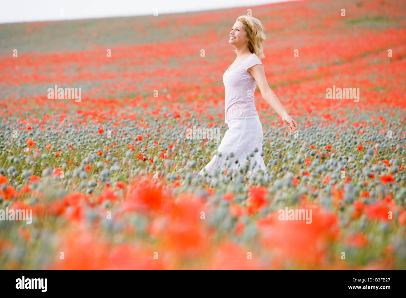 Woman walking in poppies field hi-res stock photography and images - Alamy
