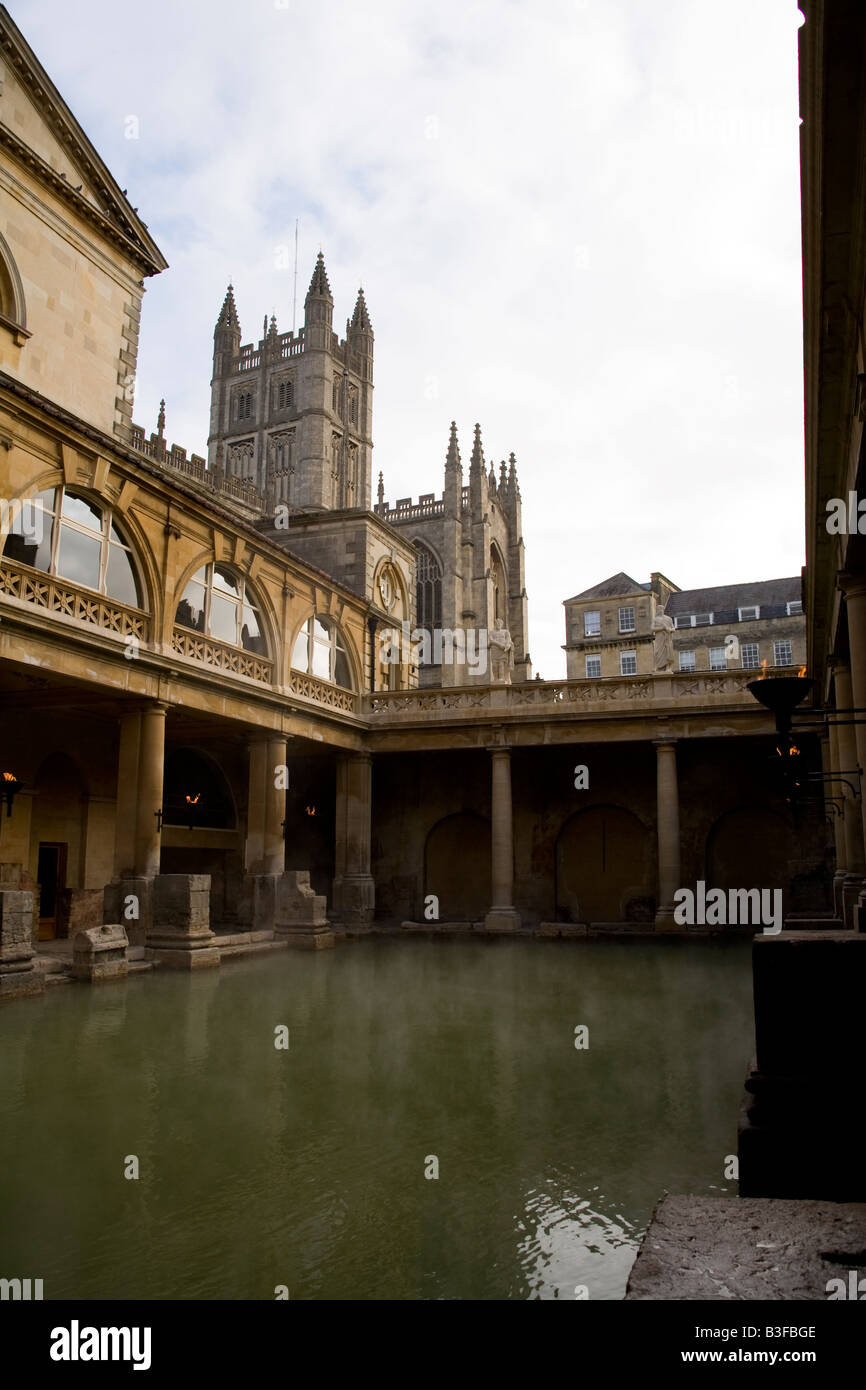 The Roman Baths and Bath Abbey, Bath, England — an iconic view combining ancient Roman ...