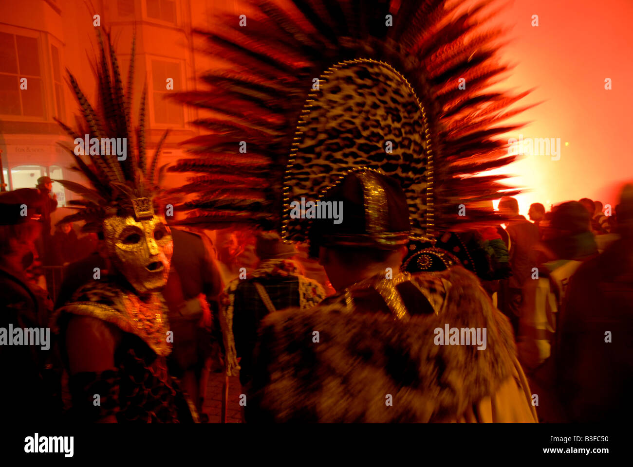 Masked men at Lewes Bonfire Night costume parade Stock Photo - Alamy