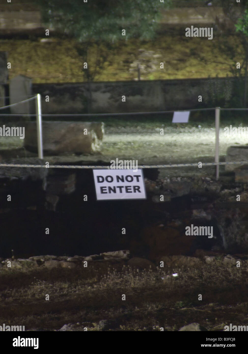 do not enter sign at archeology site at night Stock Photo - Alamy