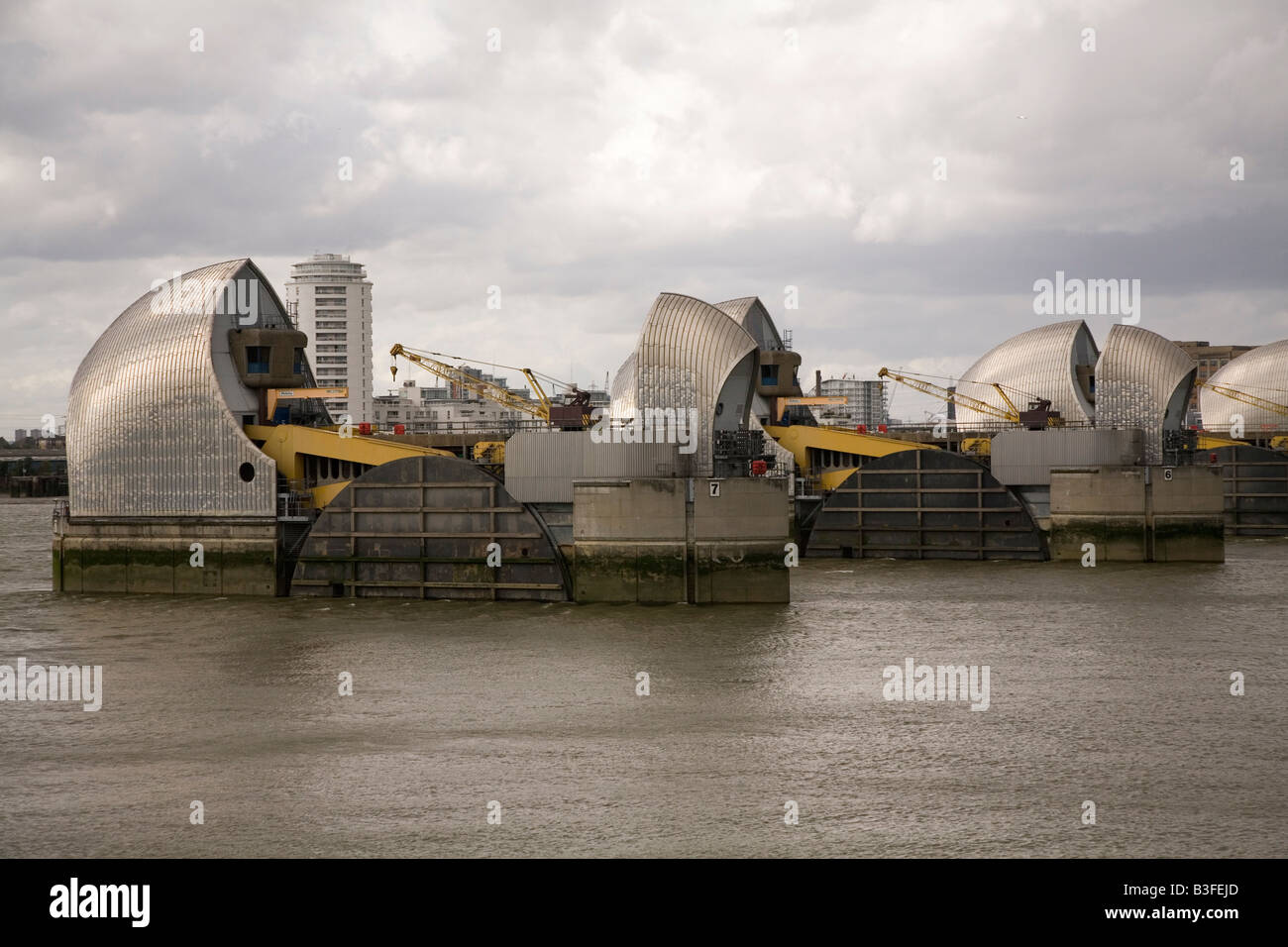 The Thames Barrier in London, England. The barrier protects the British ...