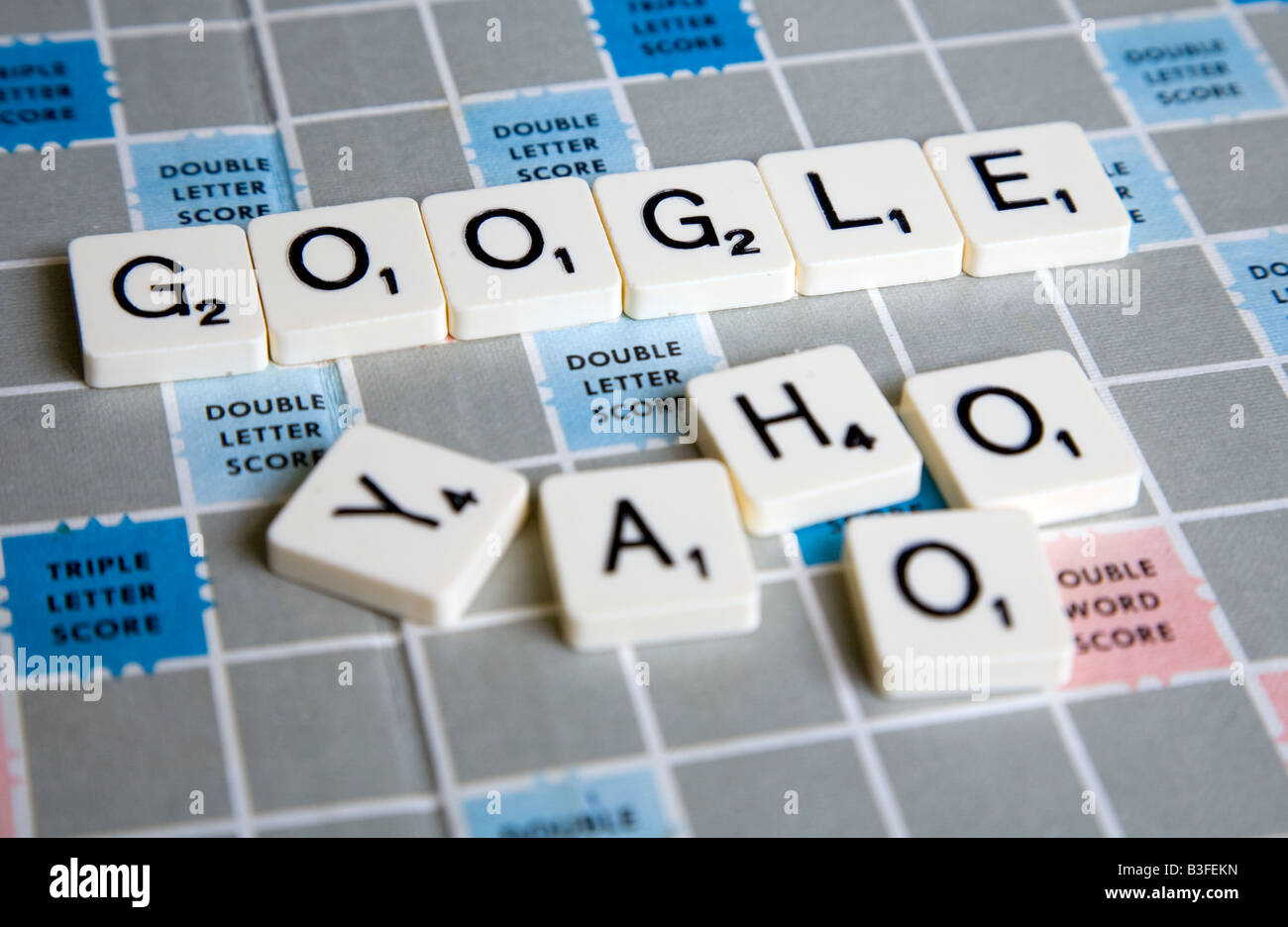 Letters on a Scrabble board spell out the name of the Internet giants ...