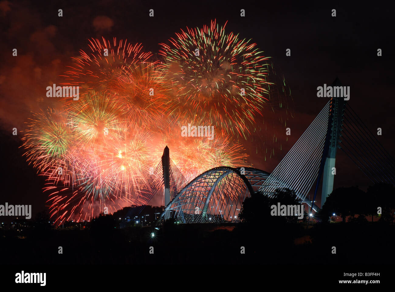 Fireworks display over Seri Saujana Bridge Putrajaya Malaysia Stock ...