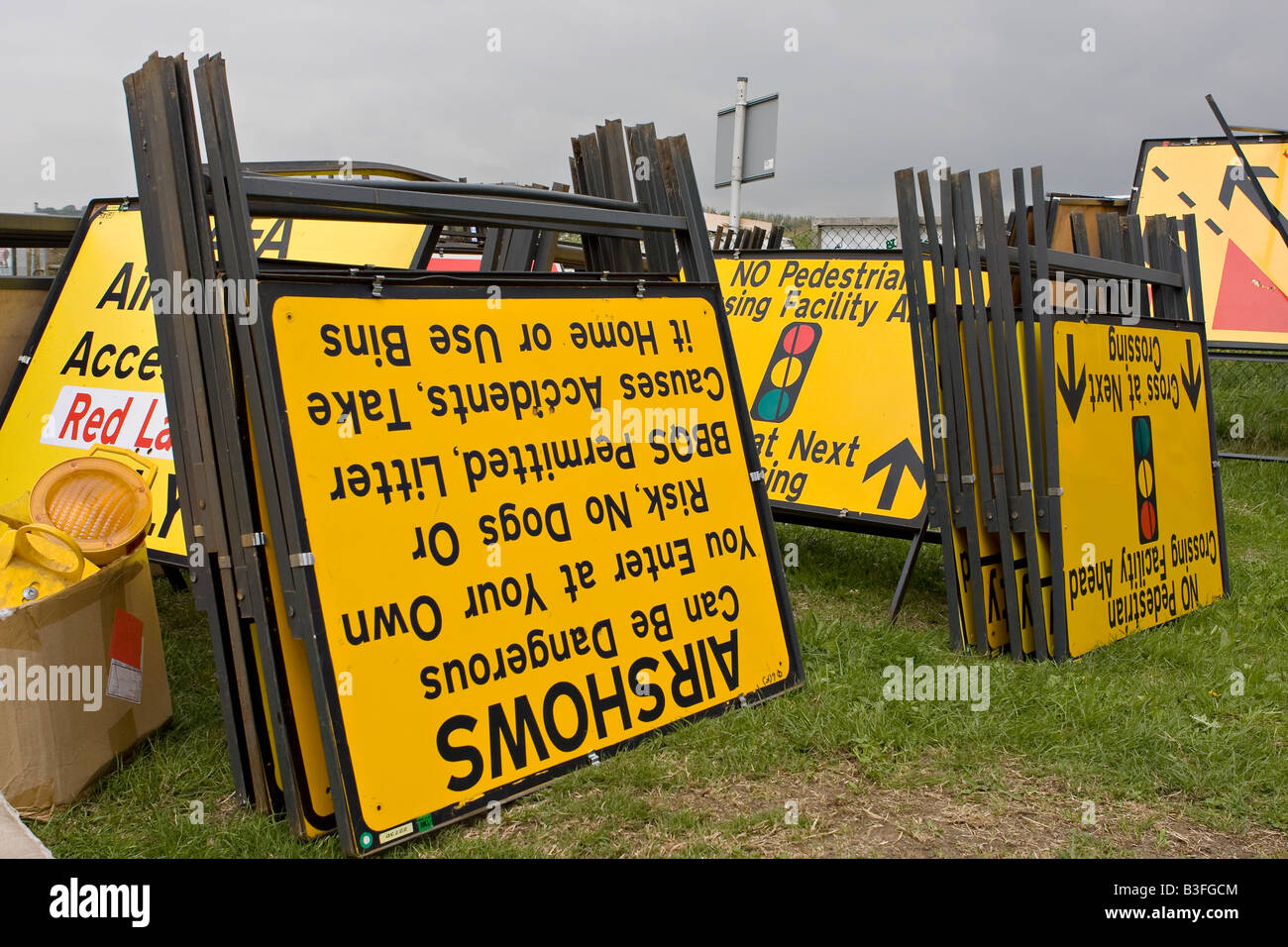 Stacks of road signs about to be used at RAFA Airshow at Shoreham ...