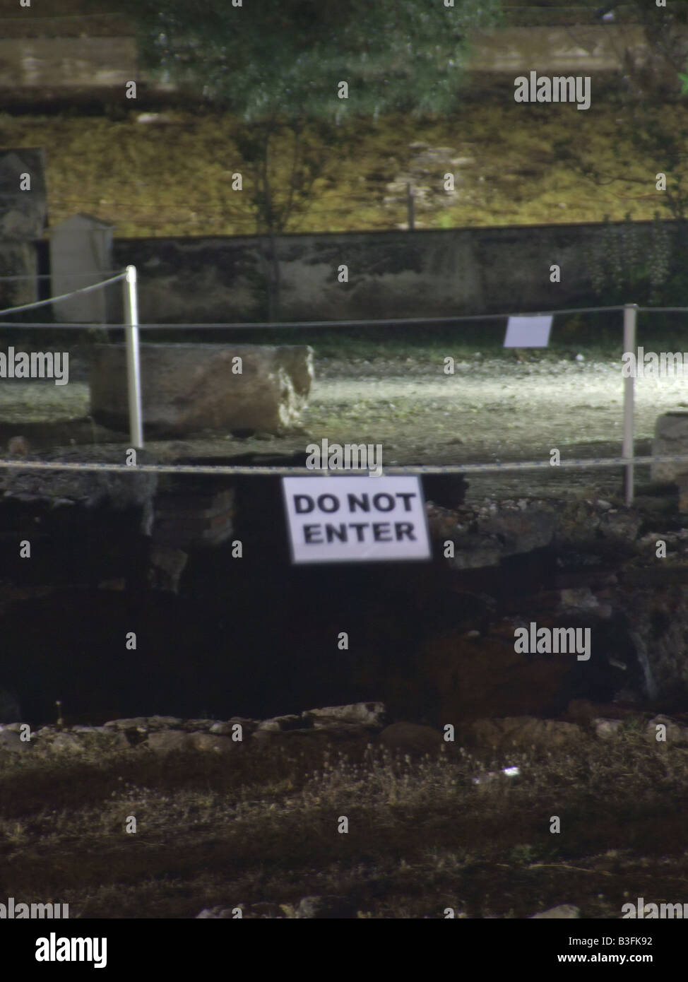do not enter sign at archeology site at night Stock Photo - Alamy