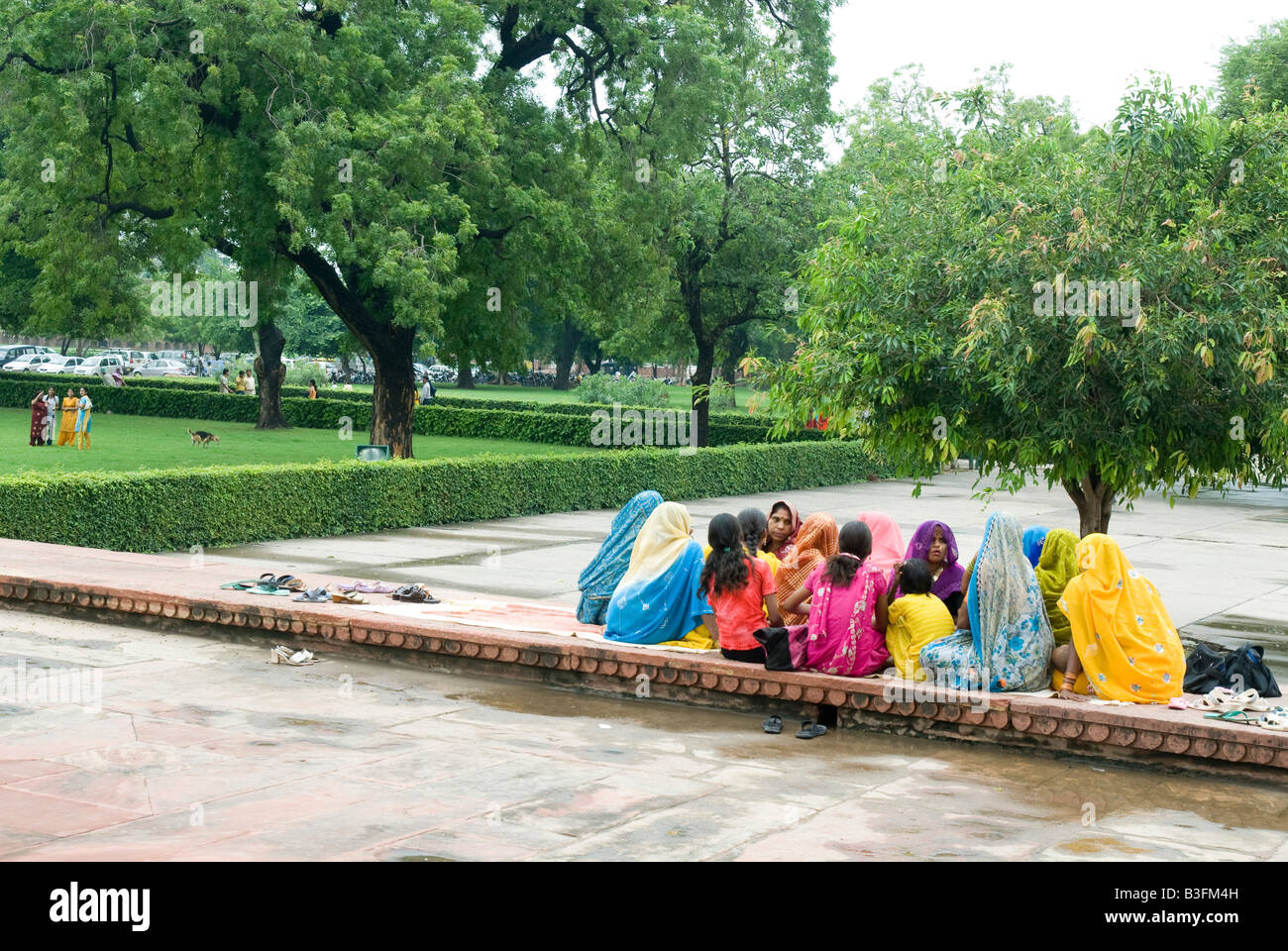 India Delhi Local women in colourful traditional dress in a park Stock ...