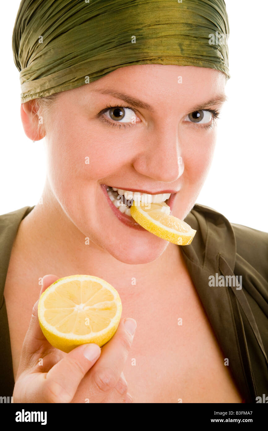 woman eat lemon Stock Photo - Alamy
