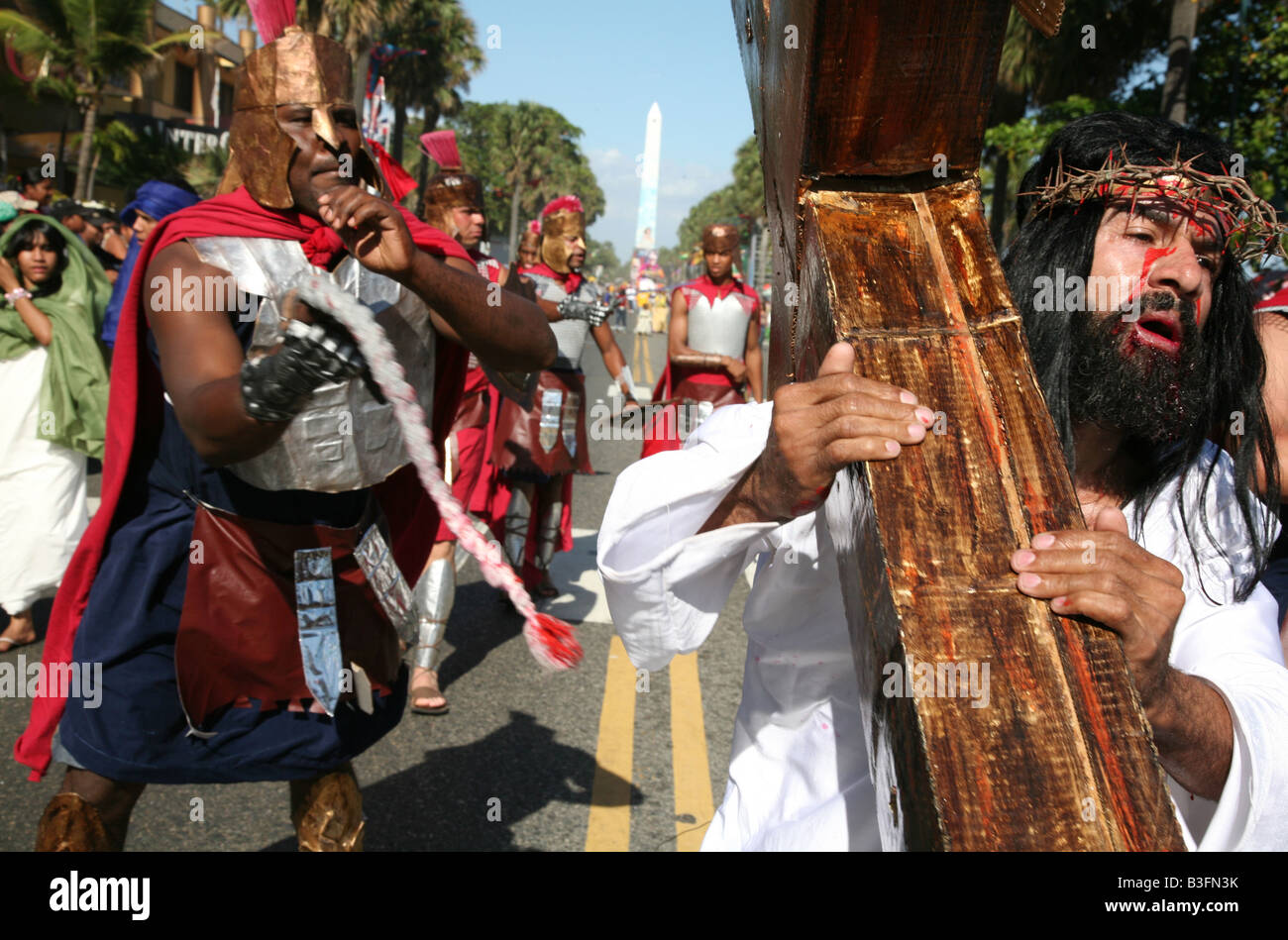 Carnival Participant Dressed Up As Jesus Christ Performing During Santo Domingo Carnival
