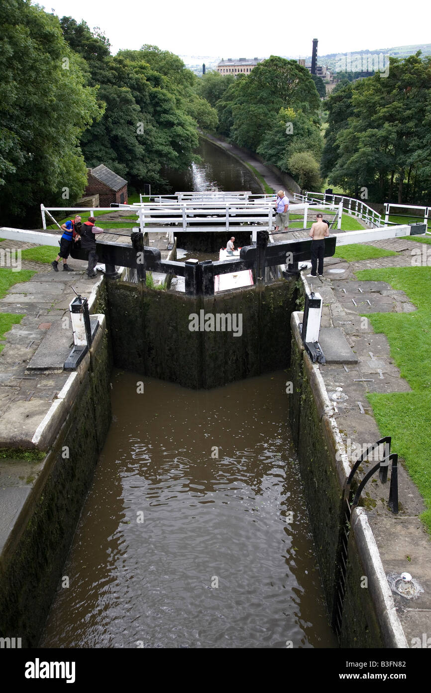 The five and three rise locks at Bingley West Yorkshire UK Aug 2008 ...