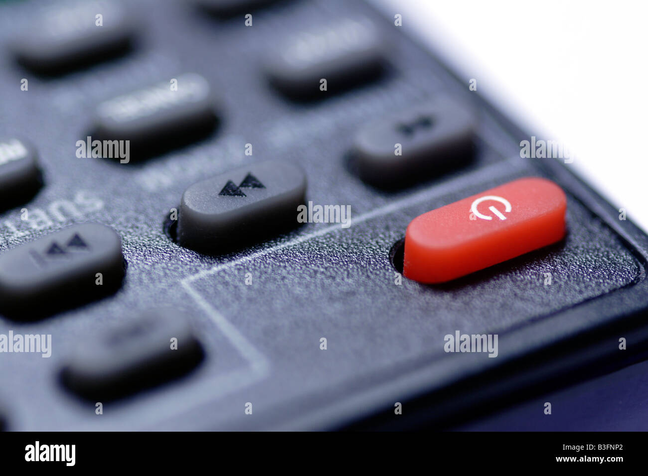 Power on button on tv remote control close up Stock Photo - Alamy