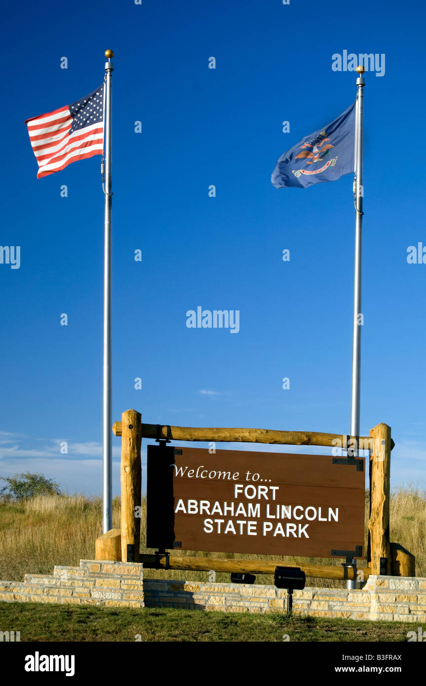 Sign for Fort Abraham Lincoln State Park near Mandan North Dakota where ...