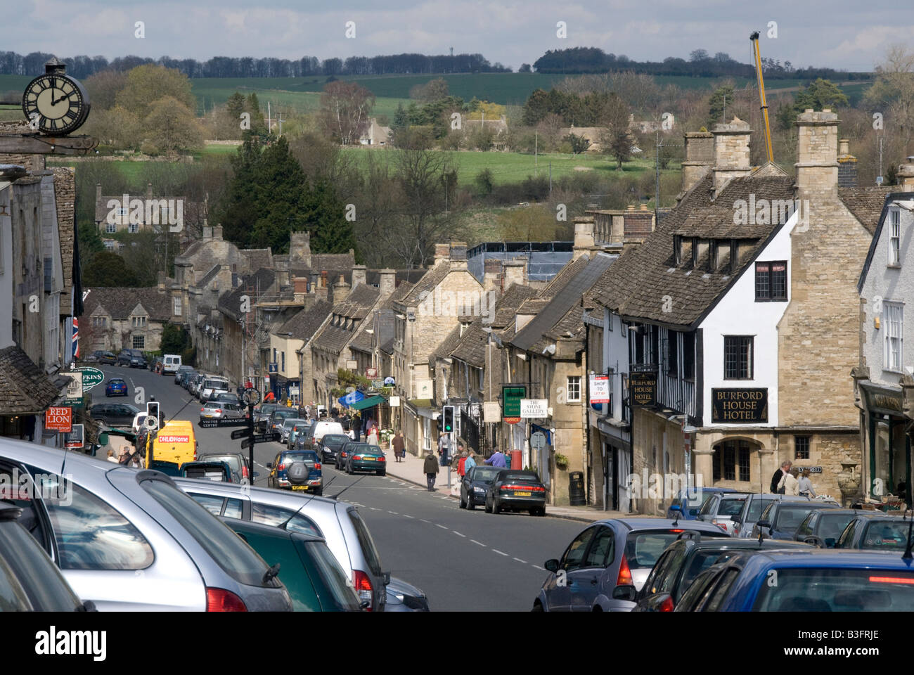 Main Street Cotswold stone houses shops Burford Oxfordshire England UK ...