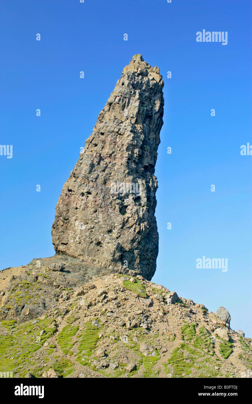bizarre rock formation Old Man of Storr and rolling green slopes Isle ...