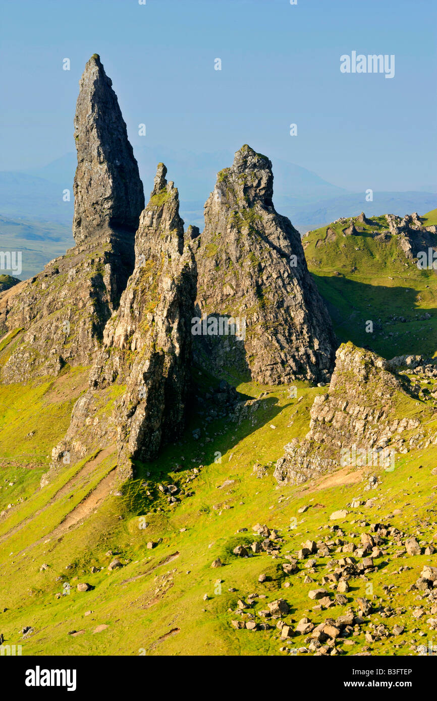 bizarre rock formation Old Man of Storr and rolling green slopes Isle ...