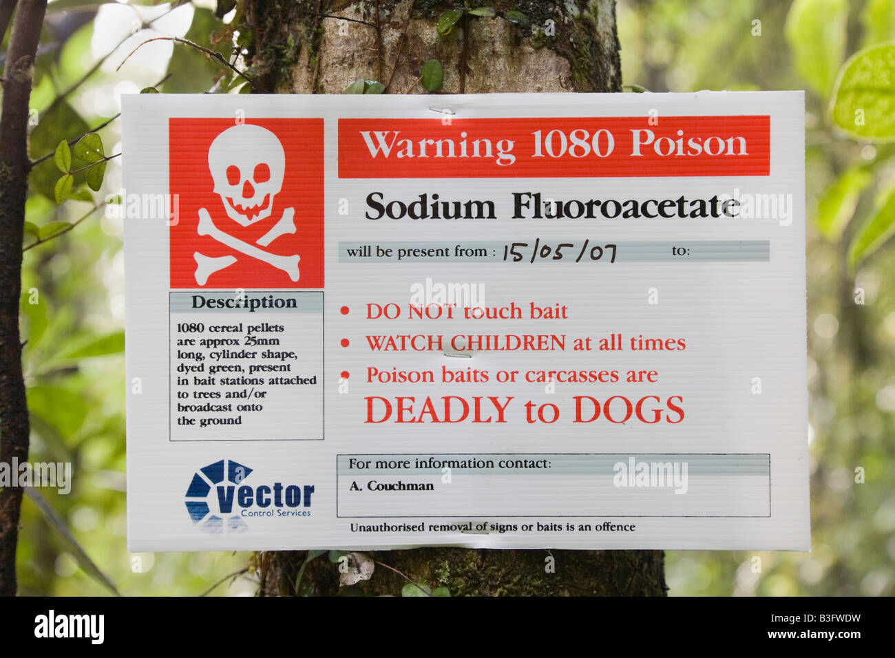 Central South Island New Zealand Warning of poisonous substance notice ...