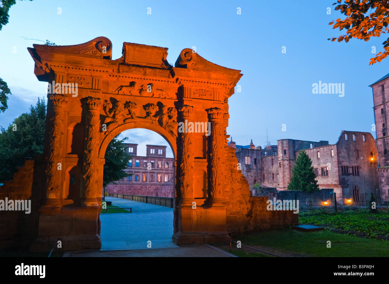 The famous ruined castle of Heidelberg, Germany, known for its romantic ...