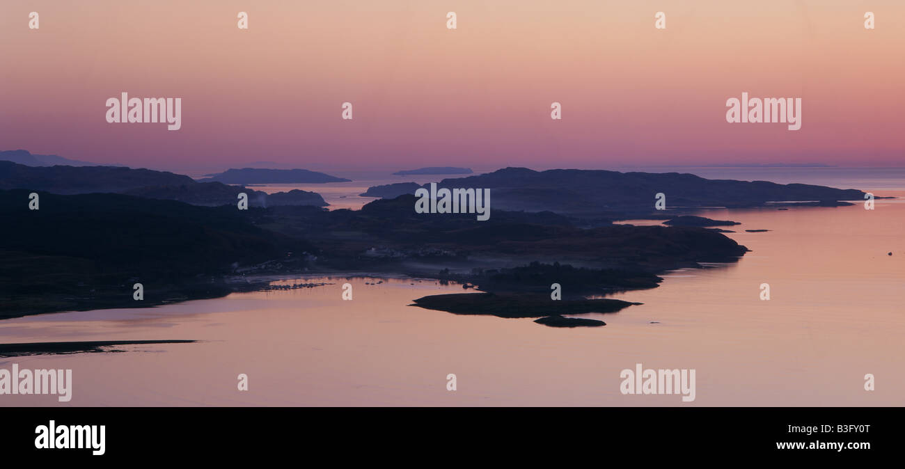 Dunstaffnage and Kerrera at dusk viewed from the summit of Beinn Lora ...