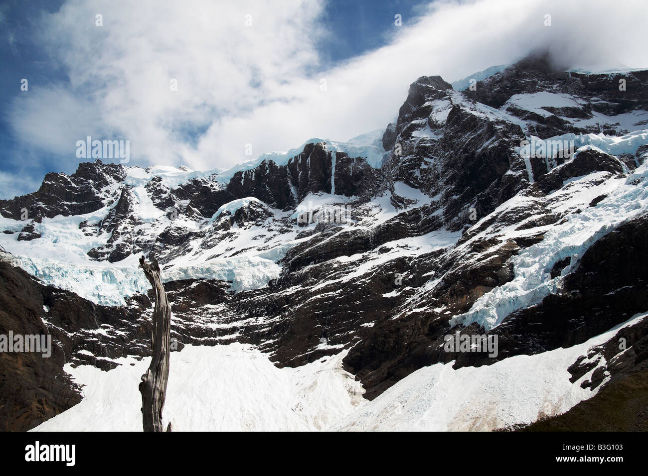 View of the mountains and Glaciers surrounding French Valley Stock ...