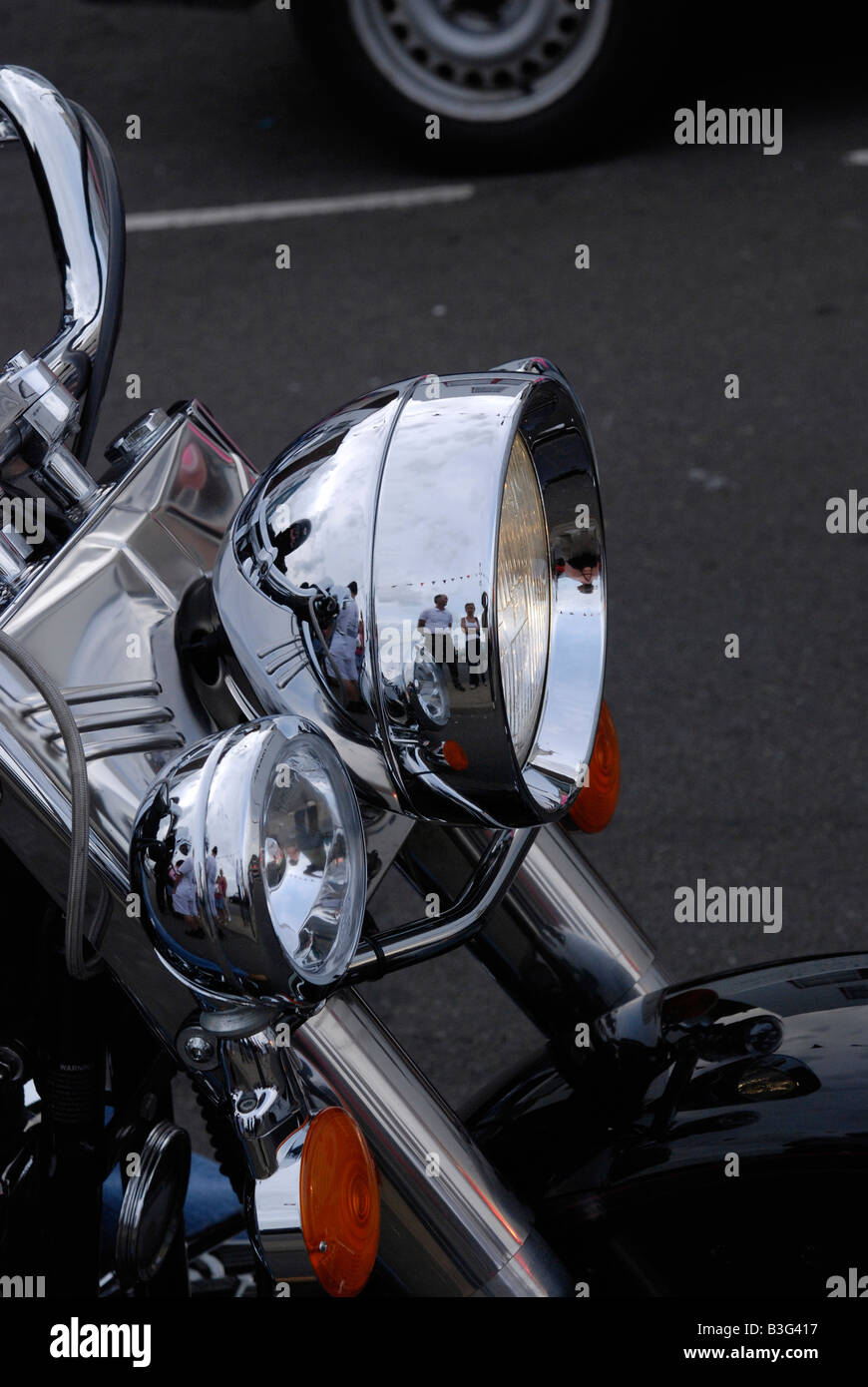 upright of the front of a chrome motorbike Stock Photo - Alamy