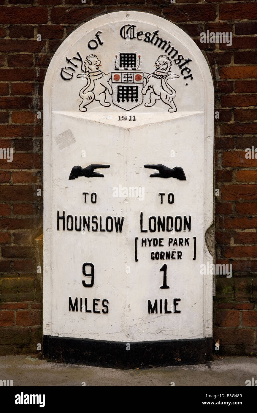 A milestone in London, England. The City of Westminster milestone ...