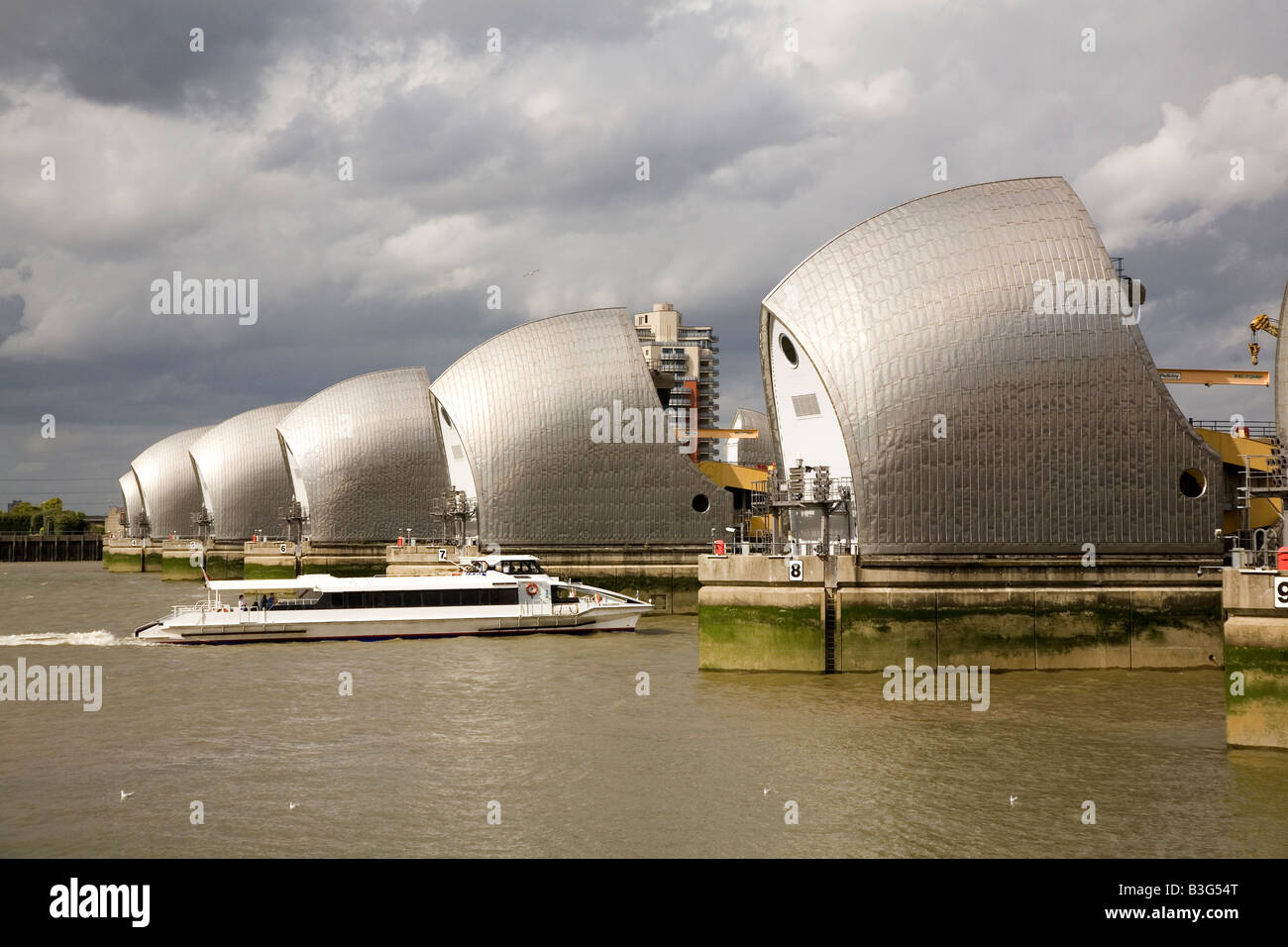 The Thames Barrier in London, England. The barrier protects the British ...