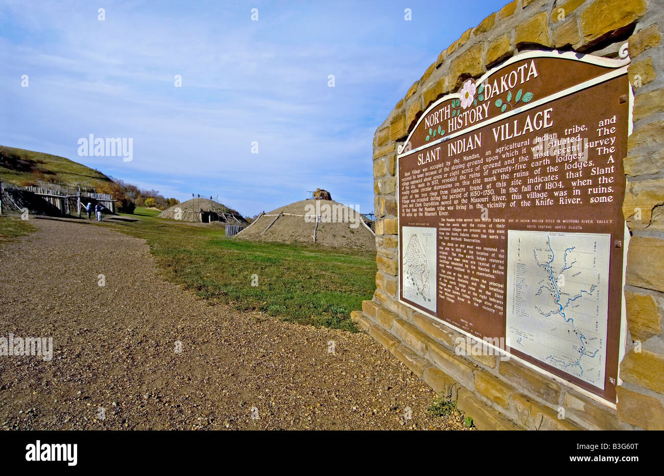 Sign describing the history of On A Slant Village in Ft Abraham Lincoln ...