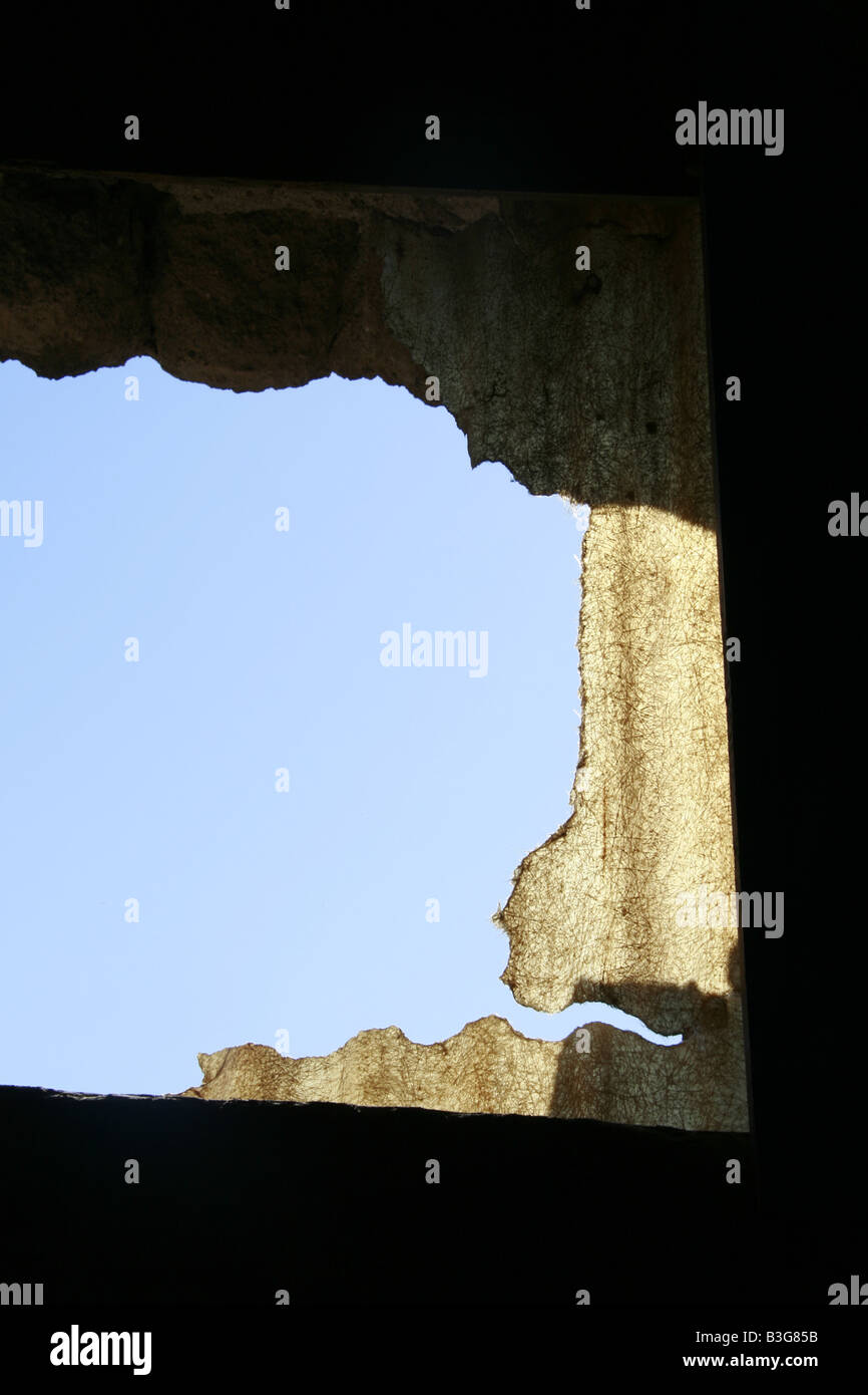 damaged asbestos window in derelict property Stock Photo - Alamy