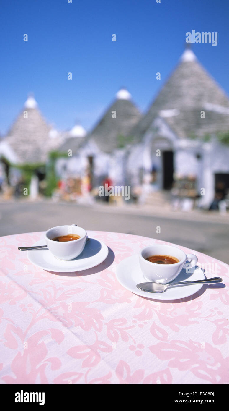 Italy Apulia Puglia Alberobello Table of Pavement Cafe Street Cafe with ...