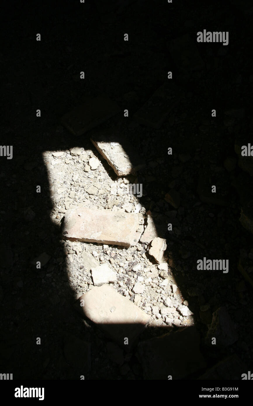 detail of rubble on floor inside derelict property Stock Photo - Alamy