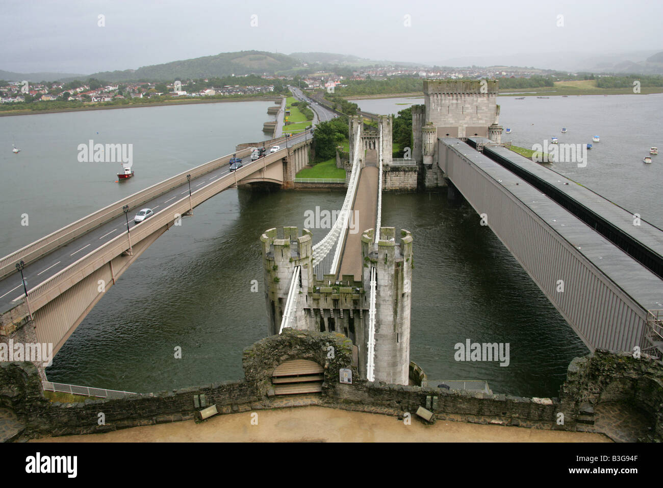 Conwy Castle Bridge, Road and Rail Crossing the River, Aberconwy ...