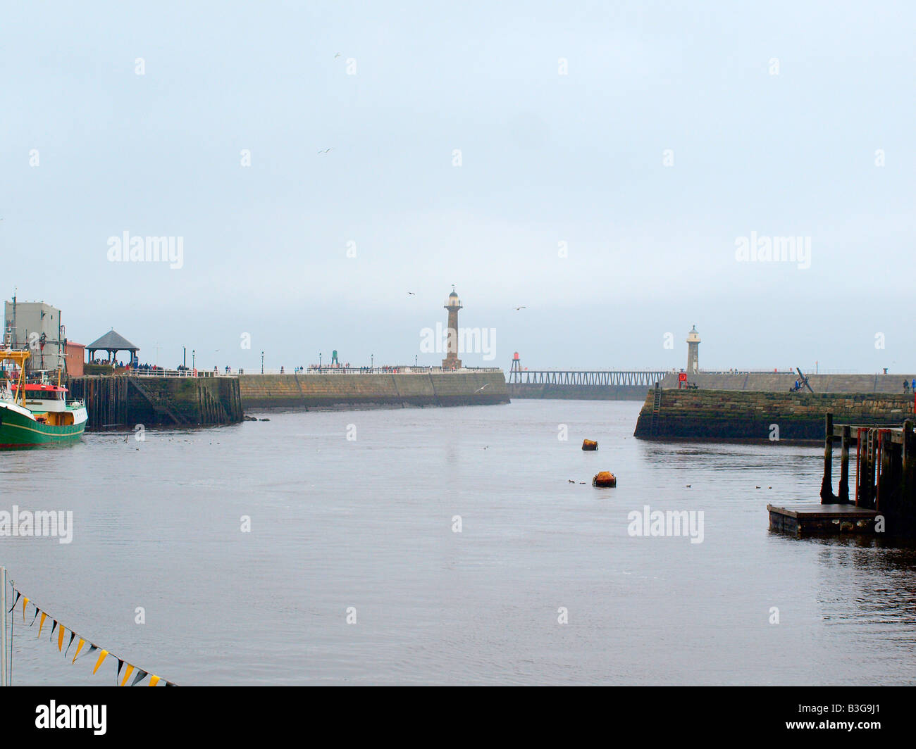 Looking towards the harbour lights and entrance of the harbour at ...