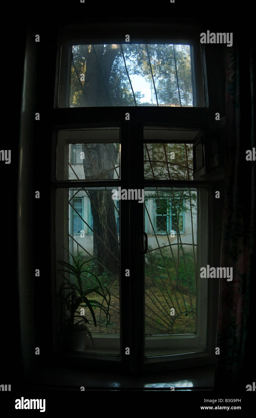 Close up photo of the street view from the window Stock Photo - Alamy