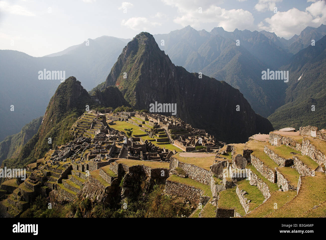 Machu Picchu Inca ruins and Mount Huayna Picchu at sunrise closest to ...
