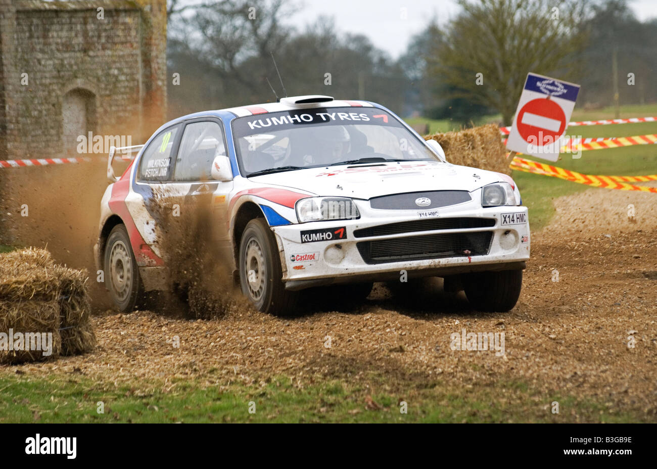 Hyundai WRC rally car chucking up gravel Stock Photo - Alamy
