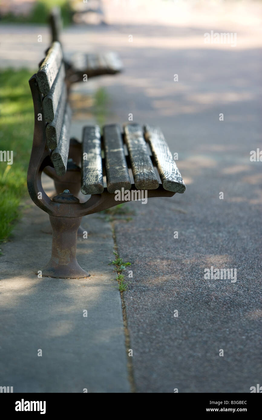 Weathered city benches along the waterfront in Toronto, Ontario, Canada ...