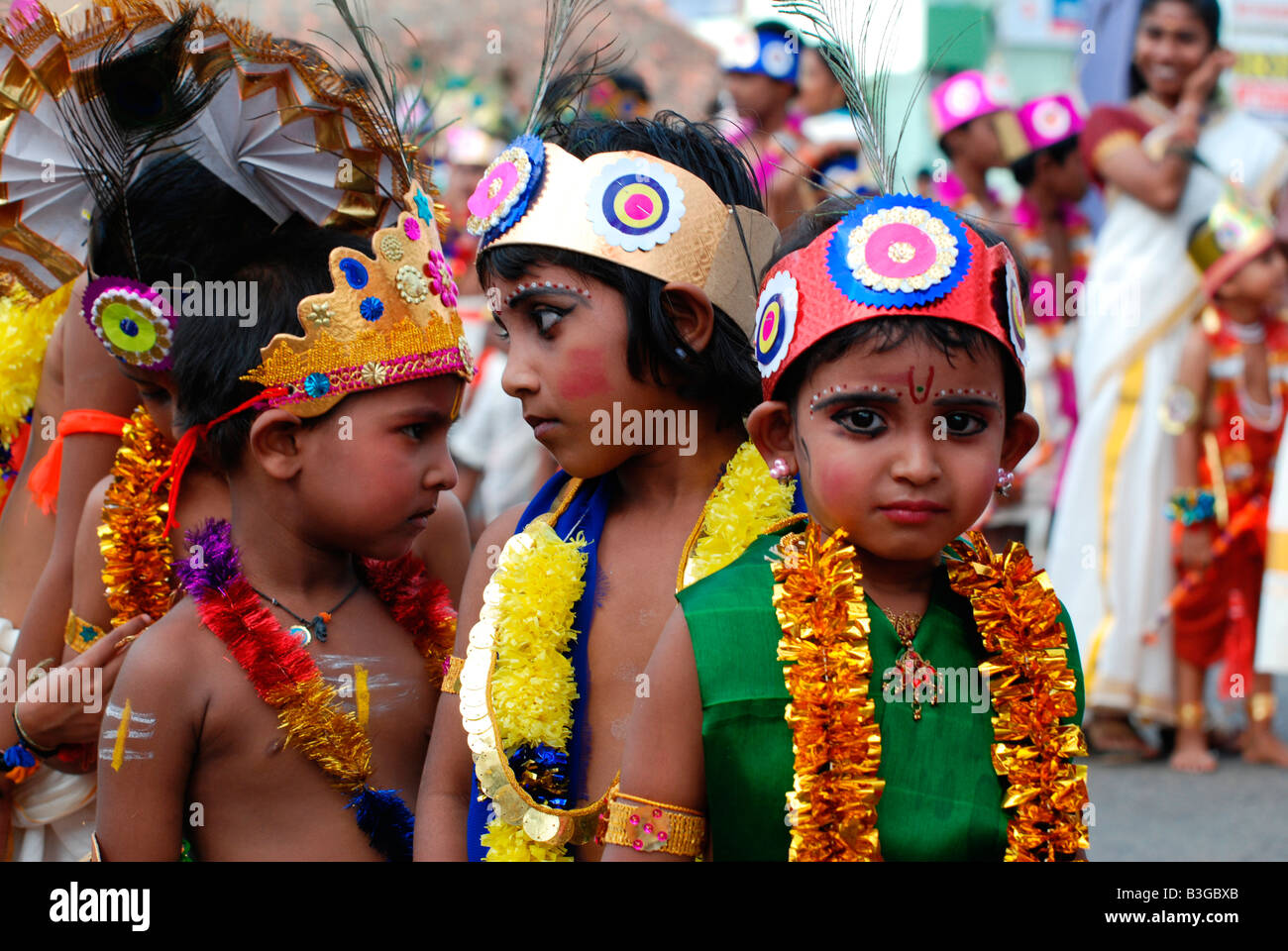 Boys posing as lord krishna in a religious procession in Trivandrum ...