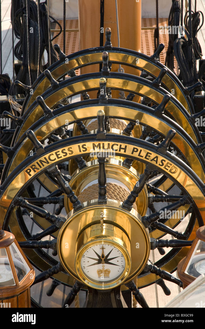 Wheel stearing gear on the iron clad warship HMS Warrior in Portsmouth ...