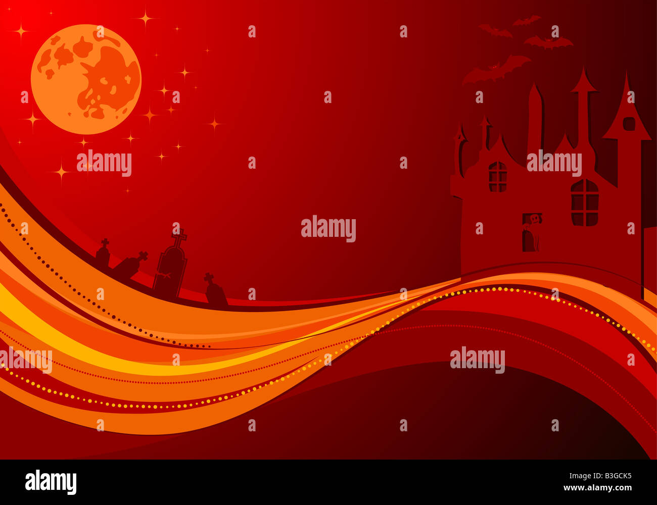Halloween background with house and wave pattern Stock Photo - Alamy
