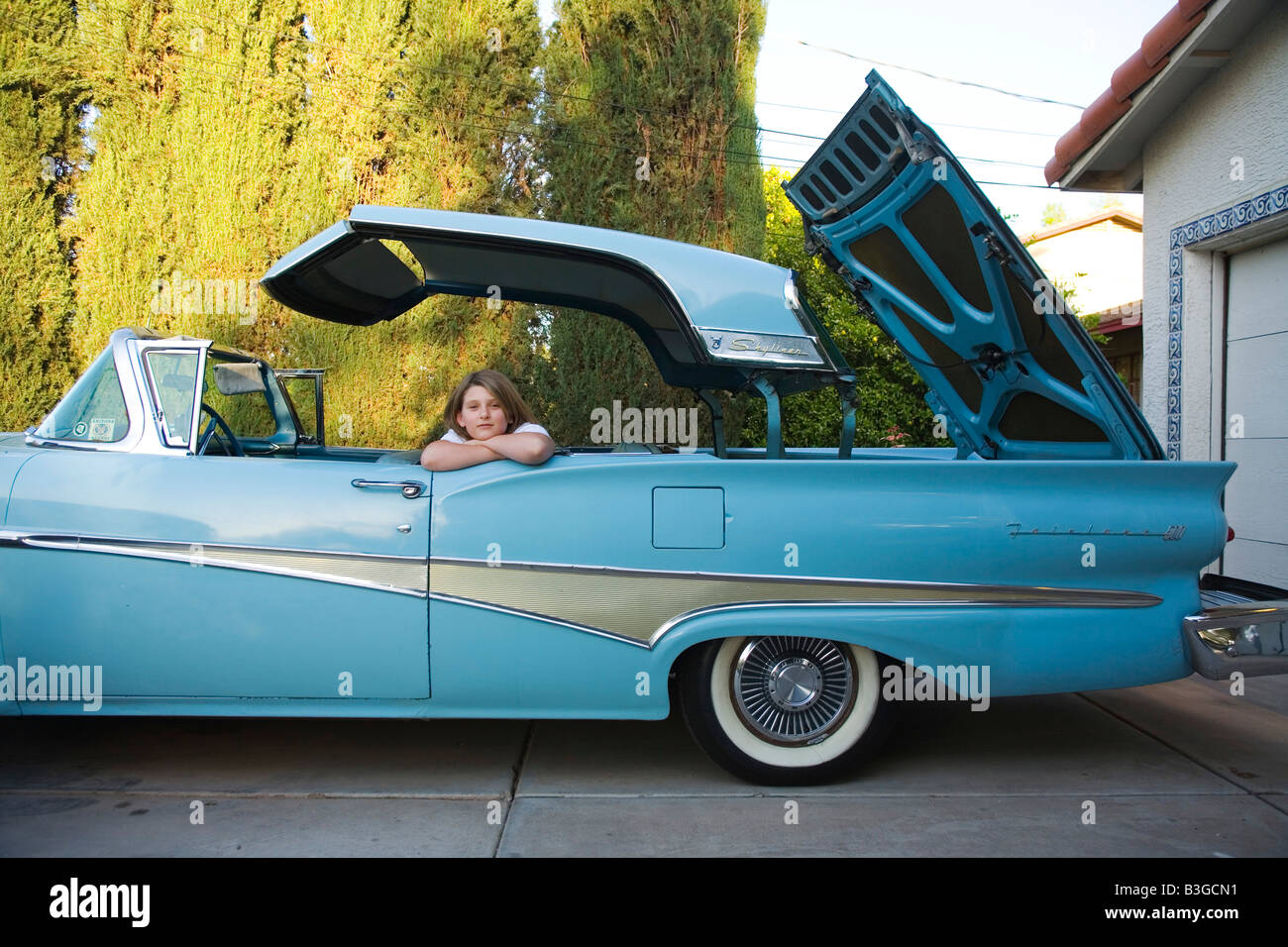 Portrait of Girl in Convertible Car Stock Photo - Alamy
