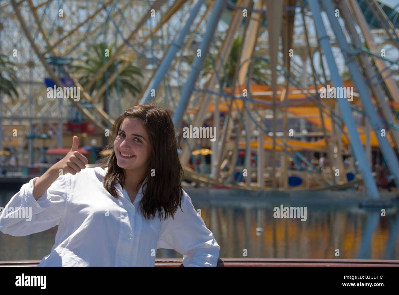 amusement park ride one person, close up smiling looking at camera 1 ...