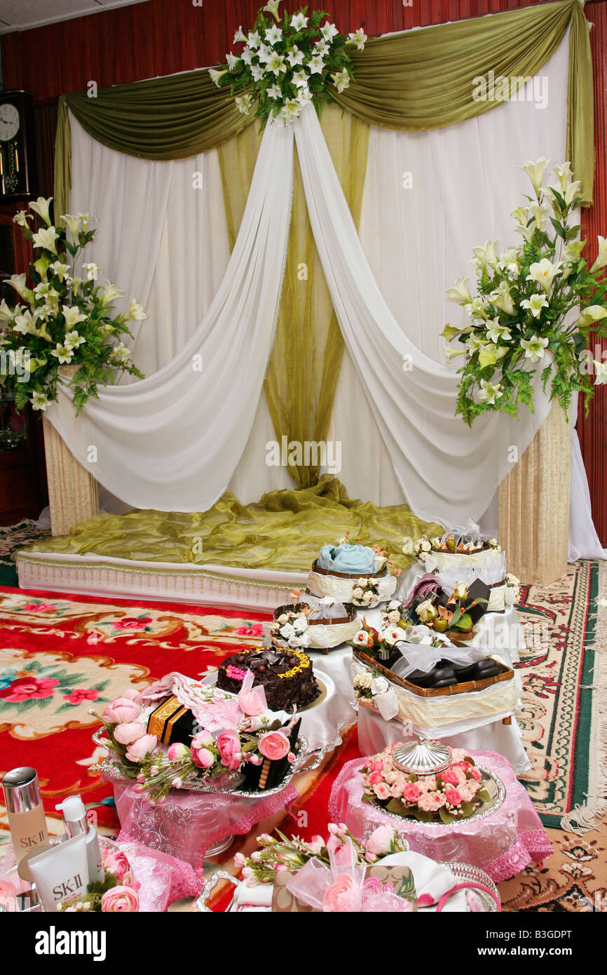 Traditional Malay wedding dais in Terengganu, Malaysia. On the ...