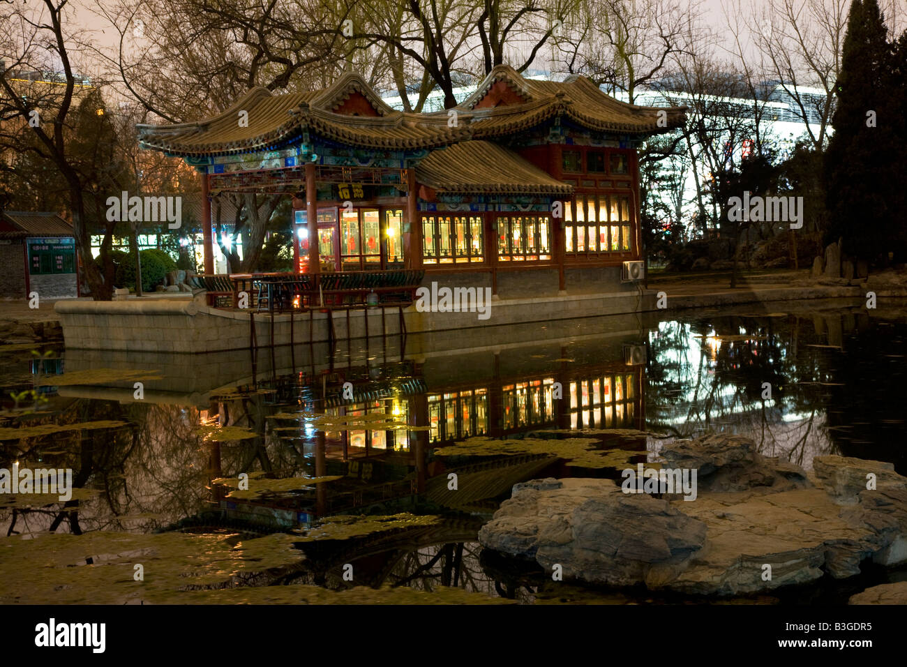 Stone Boat Temple of Sun Beijing China Pond Reflection Evening Night ...