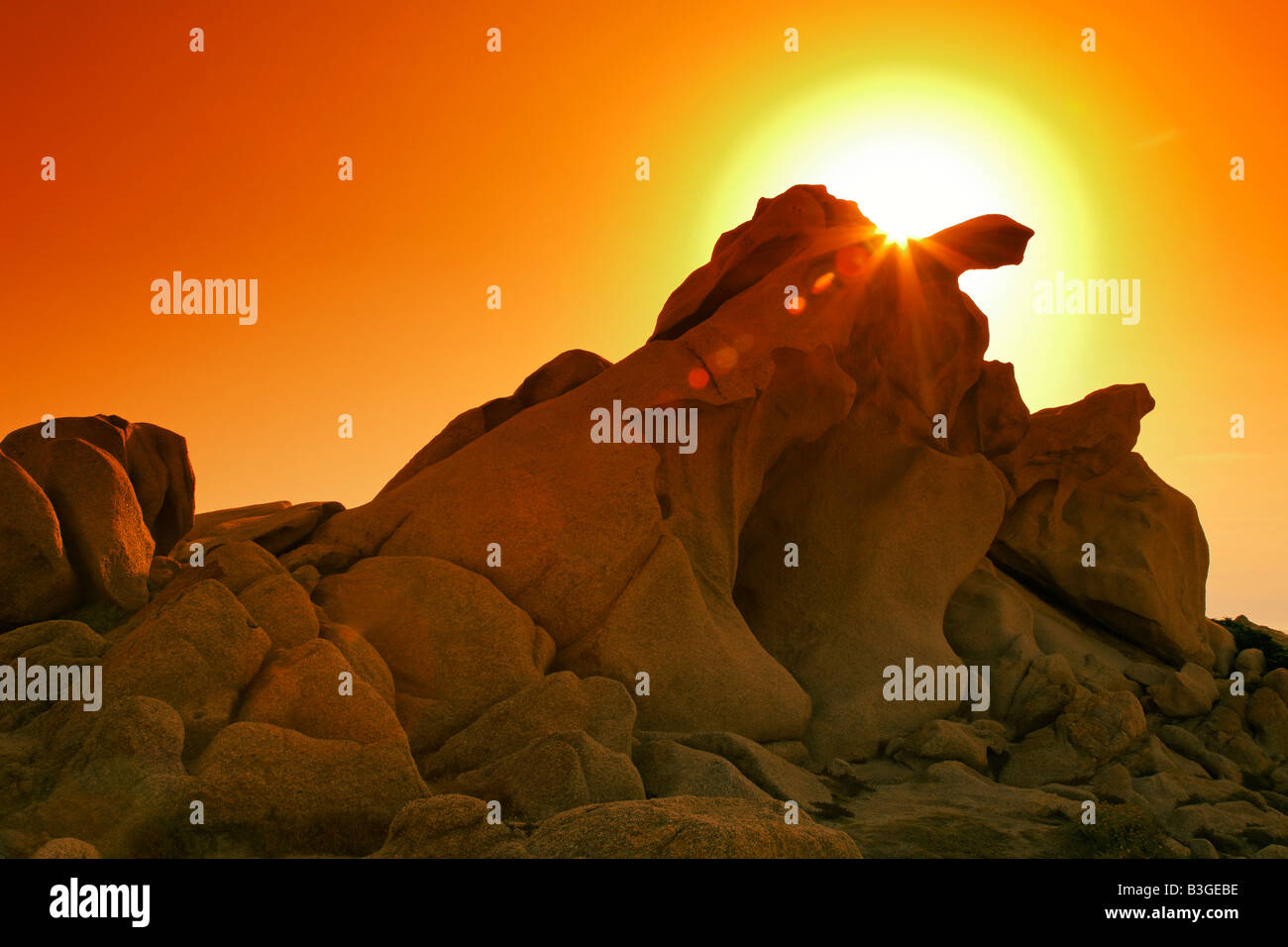 Italy Sardinia Capo Testa bizarre rock landscape sunset Stock Photo - Alamy