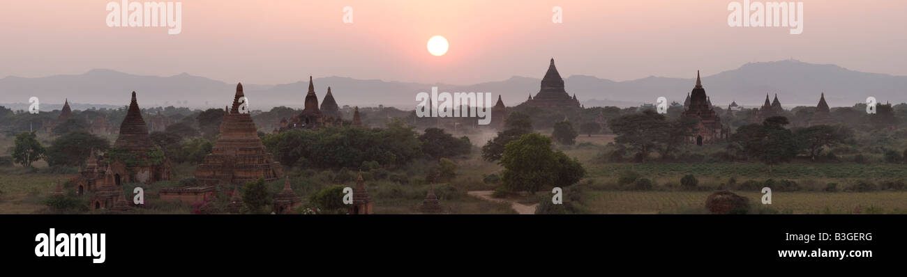 sunset panoramic view of Bagan area, Myanmar Stock Photo - Alamy