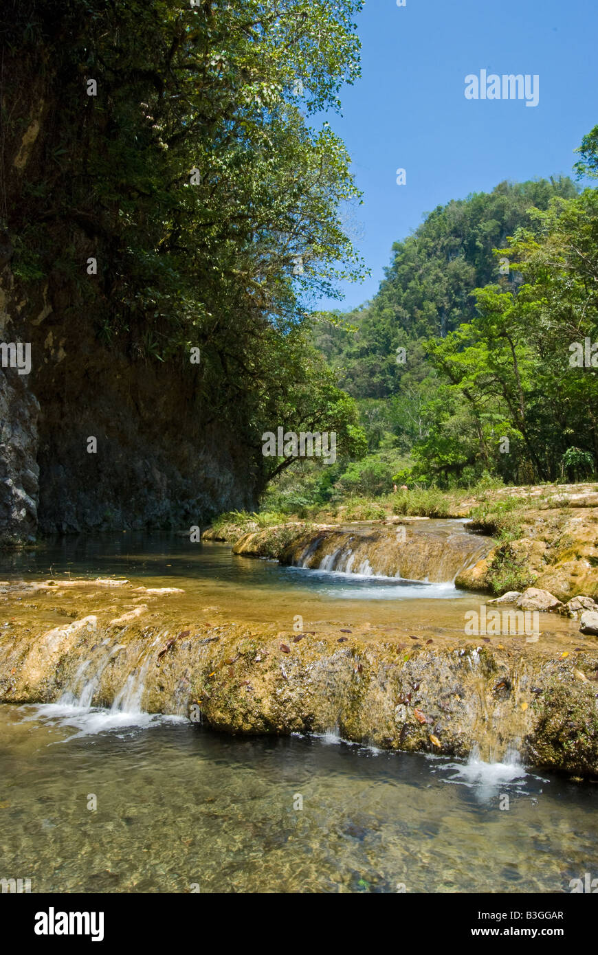 Small Waterfalls over limestone, Semuc Champey, Guatemala Stock Photo ...