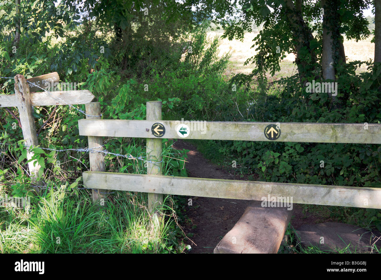 A Stile at Surlingham, Norfolk, UK, leading onto a Permissive Path ...