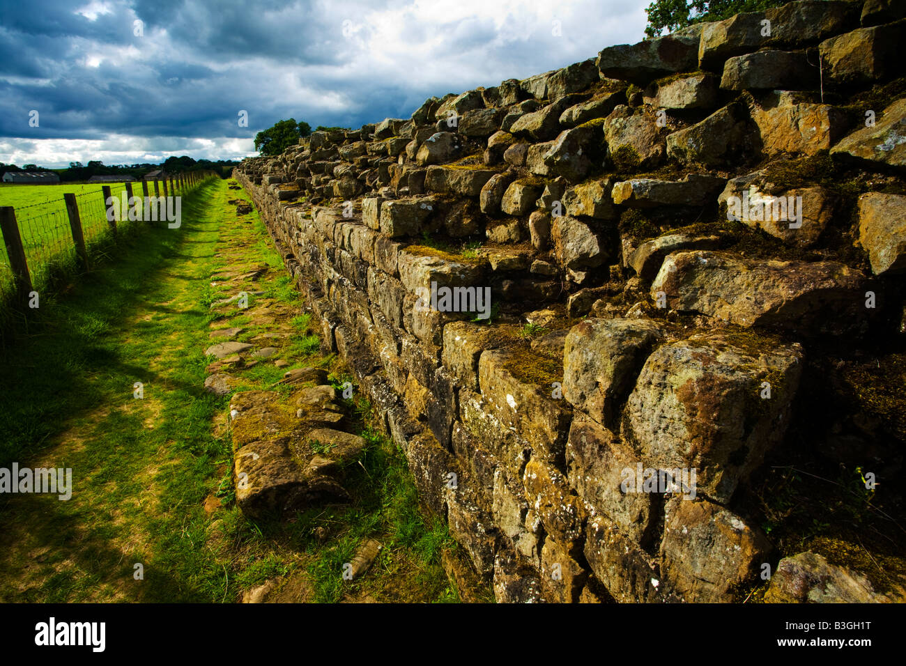 England Cumbria Gilsland Hadrians Wall path running alongside Hadrians ...