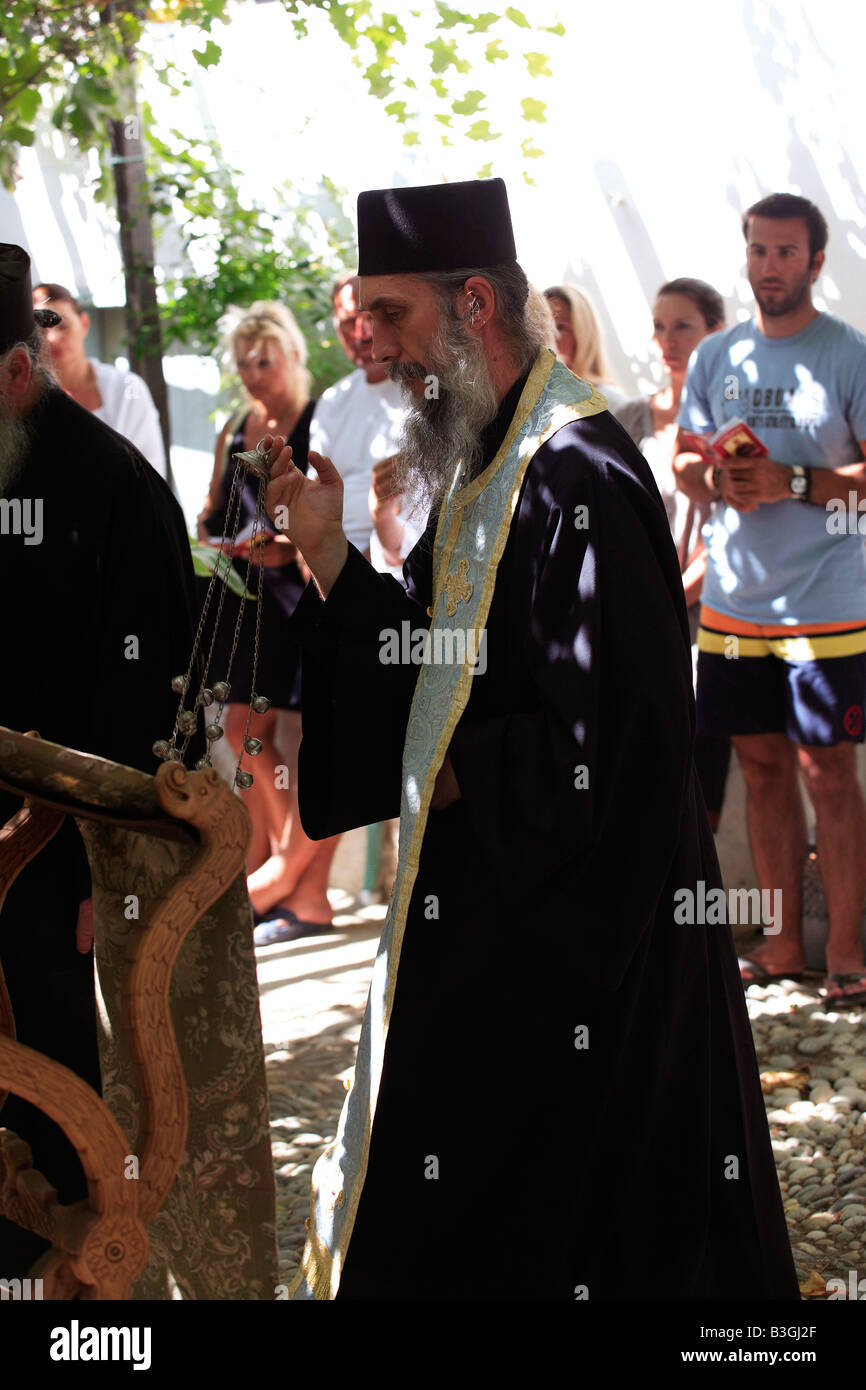 GREECE SPORADES KYRA PANAGIA GREEK ORTHODOX PRIESTS HOLDING A CEREMONY ...